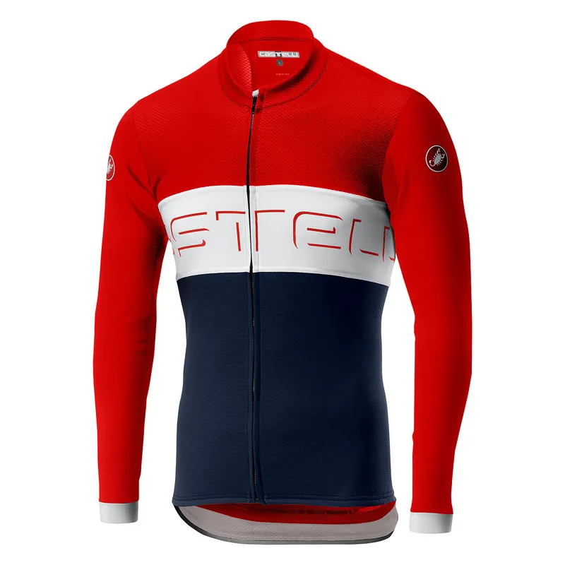 Castelli Prologo VI FZ Long Sleeve Jersey - Fiery Red/Ivory/Blue